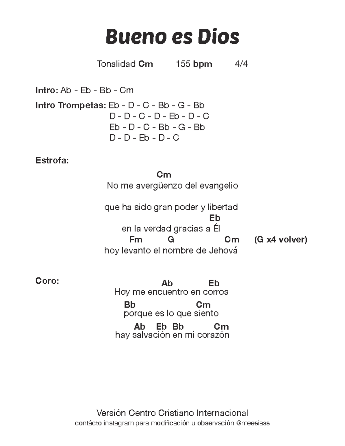 Mix Bueno es Dios - Bueno es Dios Intro: Ab - Eb - Bb - Cm Estrofa ...