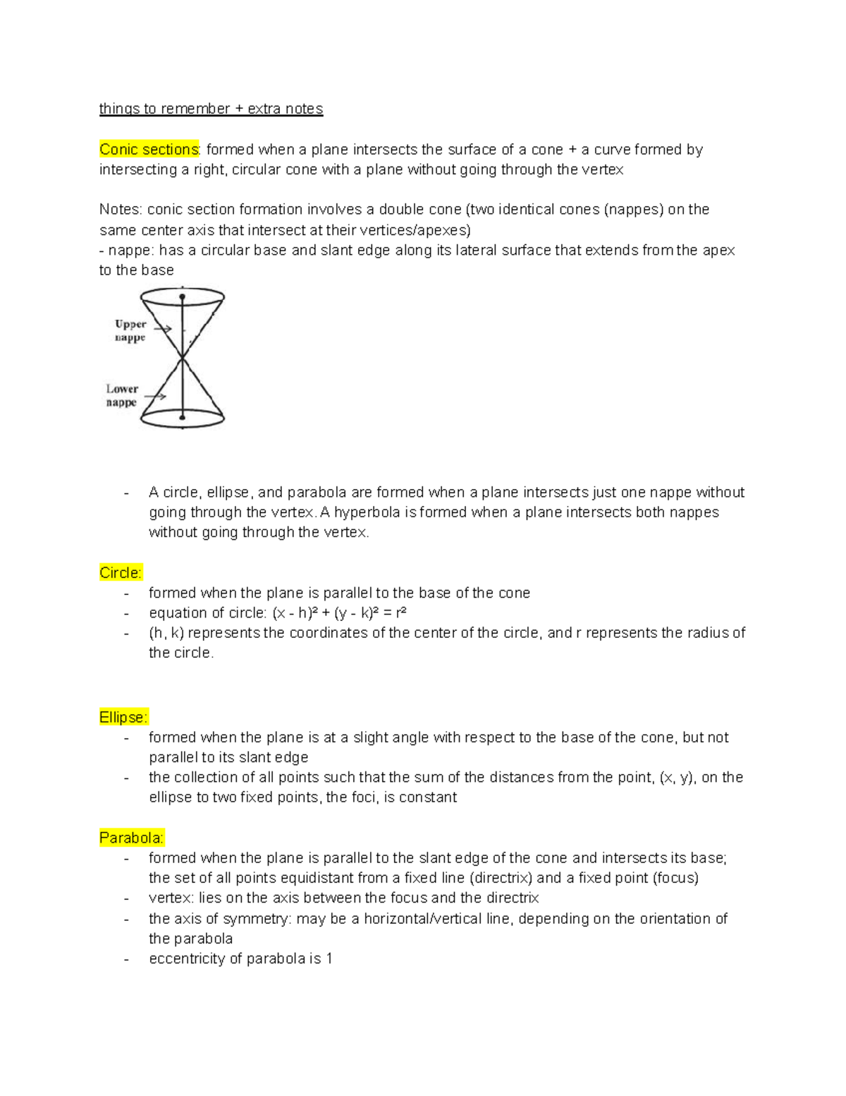 03.08 conic sections discussion based assessment - things to remember ...