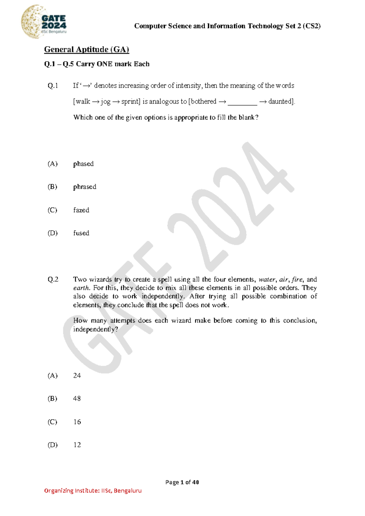 Gate paper CS2 2K24 - naslad adaslkdasd daskdasdasd - Page 1 of 40 ...