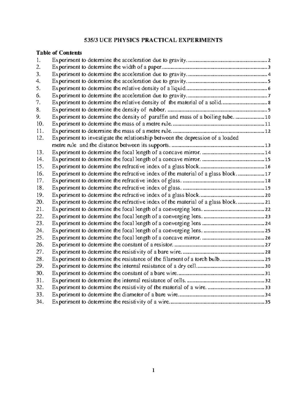 O Level Practical Guide Physics - UCE PHYSICS PRACTICAL EXPERIMENTS ...