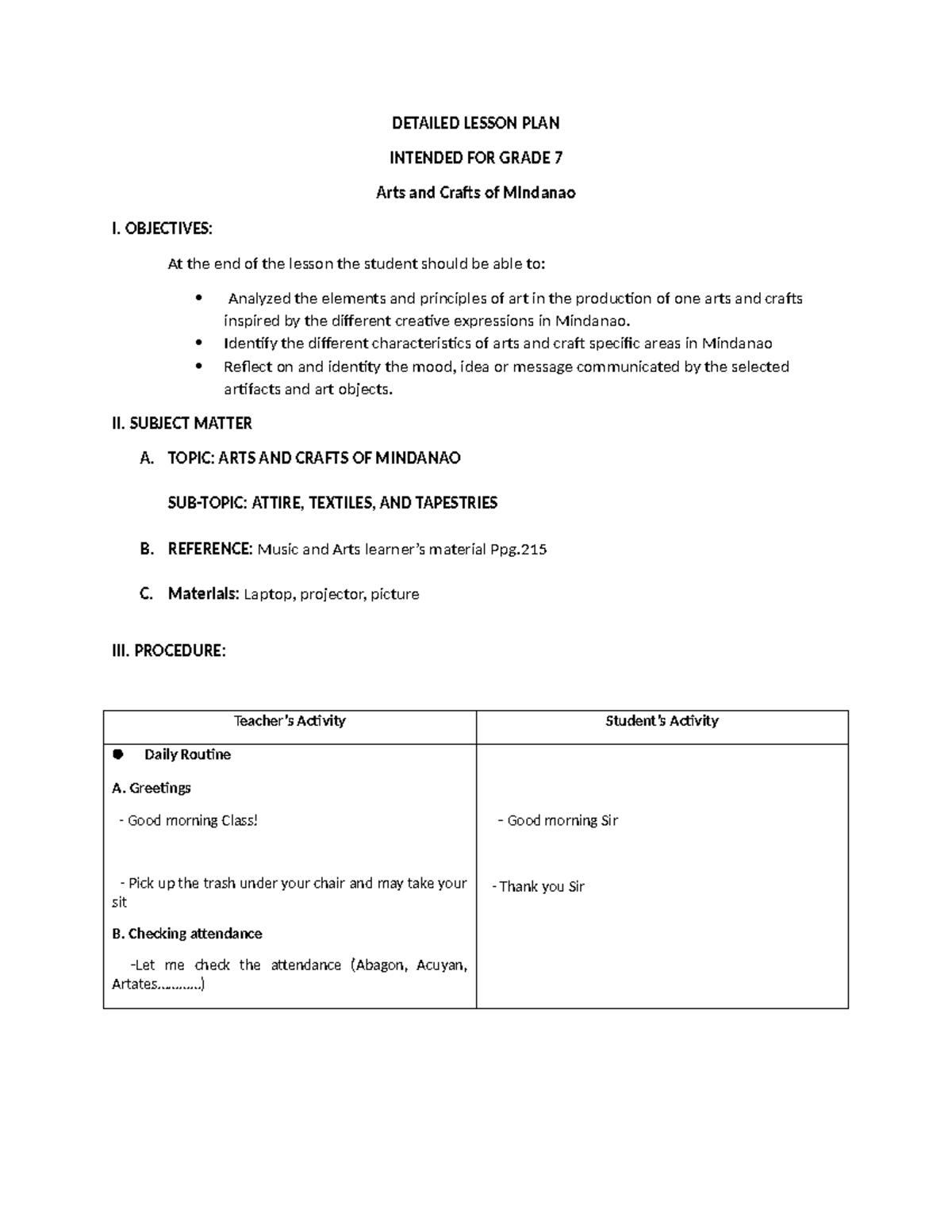 Detailed Lesson PLAN g7 - DETAILED LESSON PLAN INTENDED FOR GRADE 7 ...