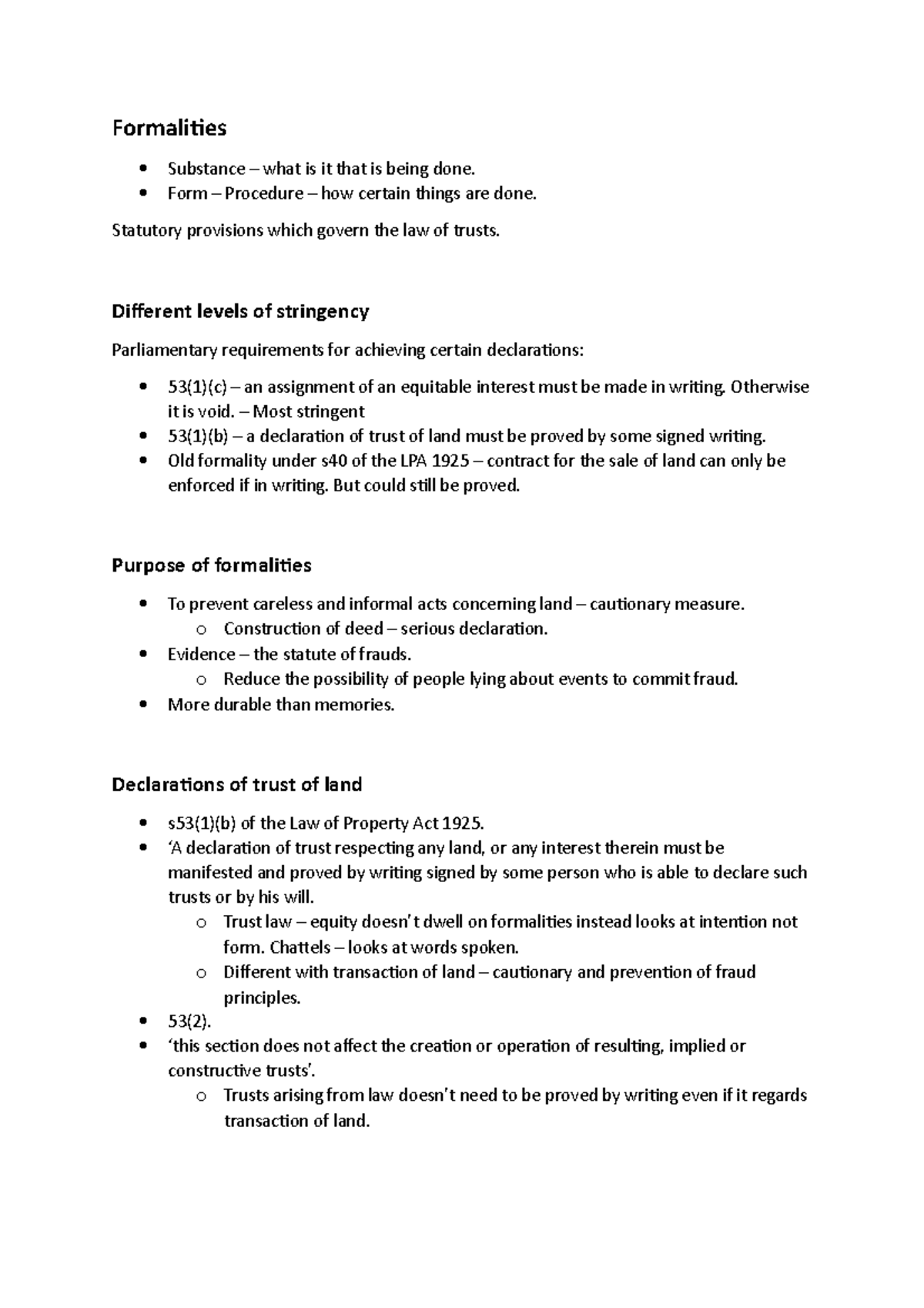 Formalities - Lecture notes - Formalities Substance – what is it that ...