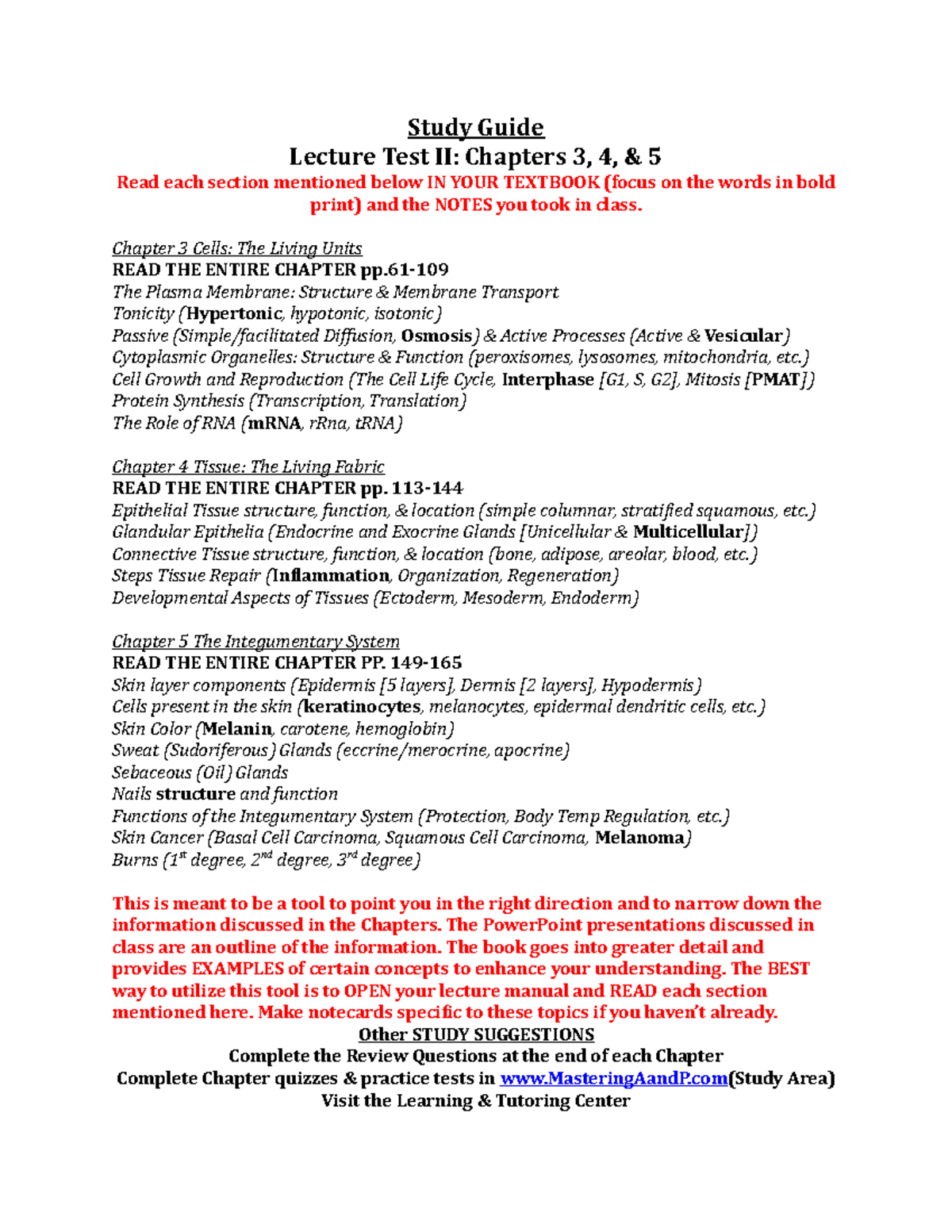 CH 3, 4 and 5: Study Guide Test II - Study Guide Lecture Test II ...