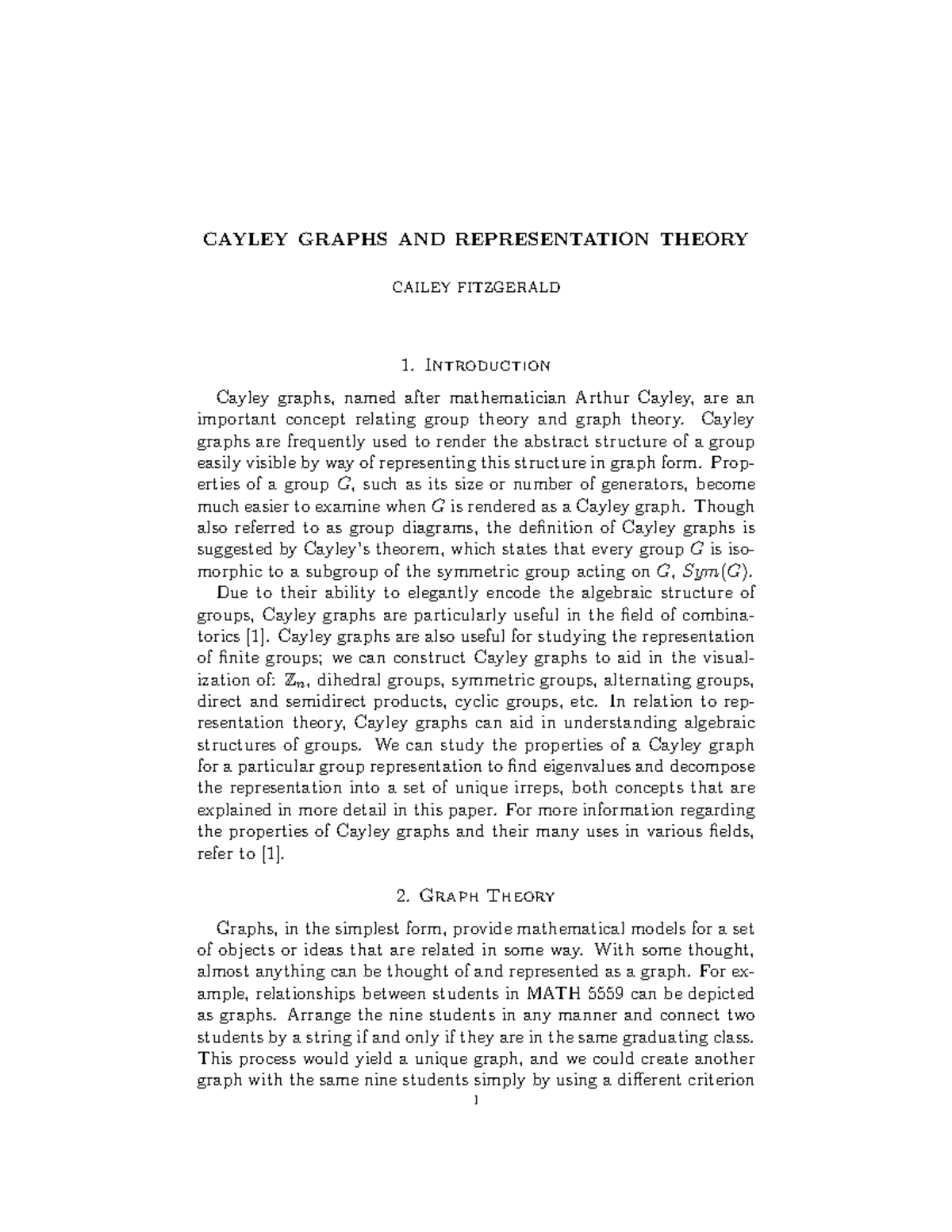 Cayley Graphs Cayley Graphs And Representation Theory Cailey Fitzgerald Introduction Cayley