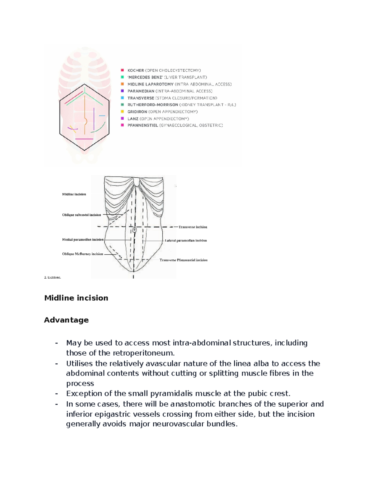 Surgical incision - Midline incision Advantage - May be used to access ...