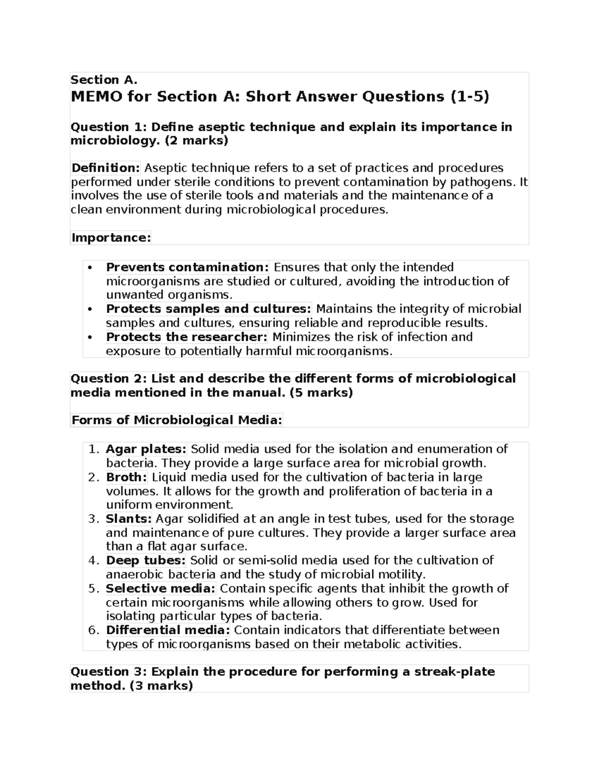 Practical test preparation memo - Section A. MEMO for Section A: Short ...