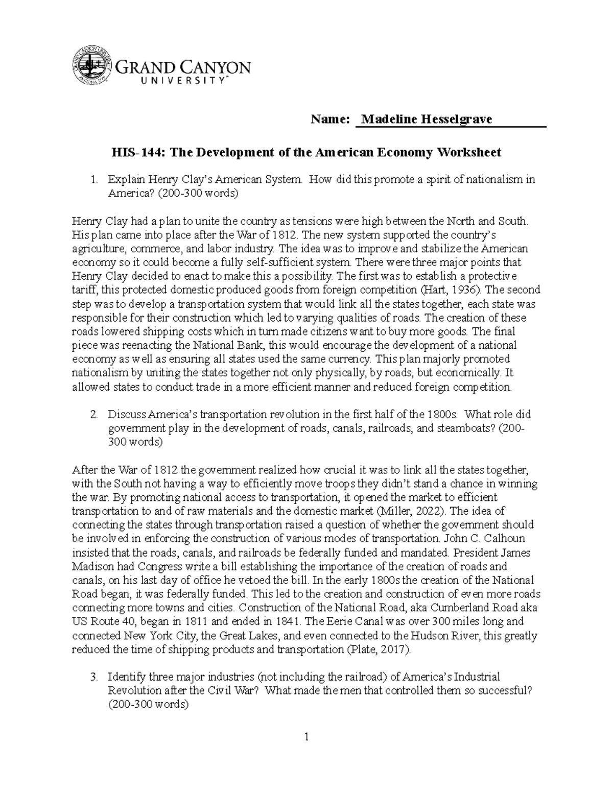 HIS-144.T-4.Development of the American Economy 1900s - Name: Madeline ...