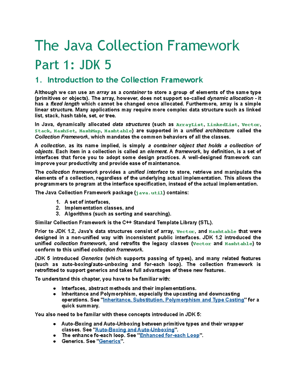 Java Programming Tutorial 76 - The Java Collection Framework Part 1: JDK 5 1. Introduction to ...