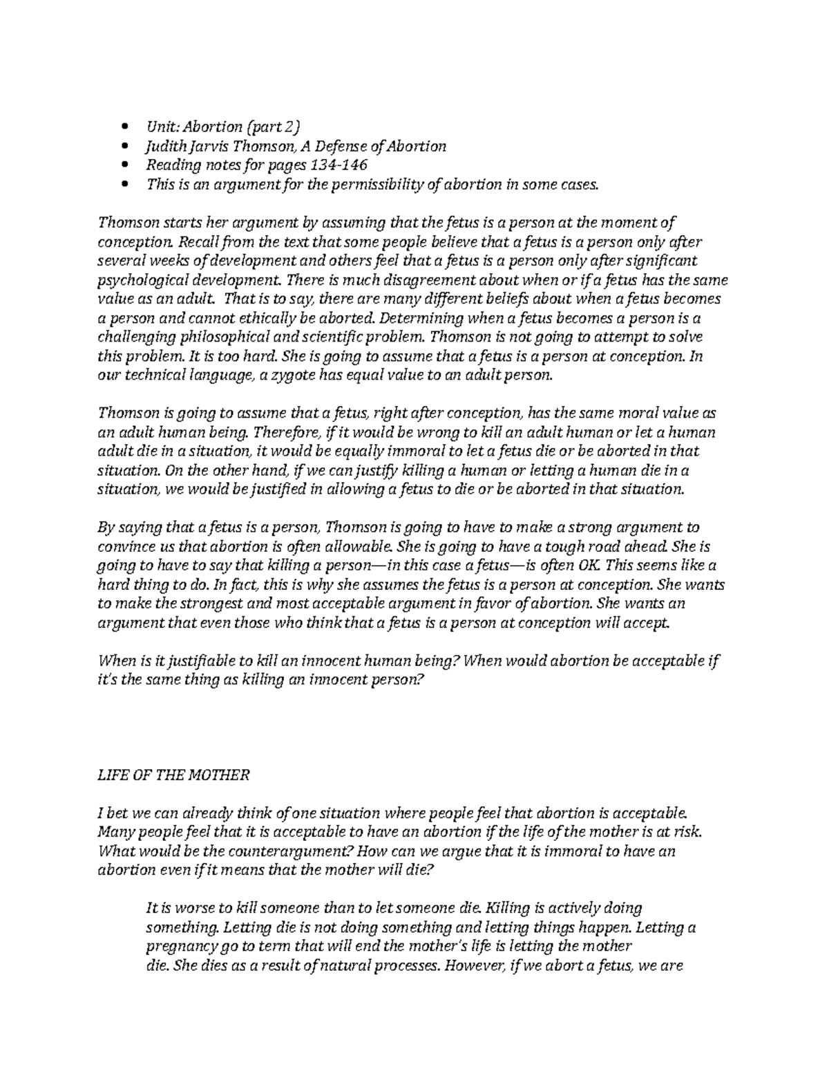 Thomson Notes-2-5 - Lecture notes 8 - Unit: Abortion (part 2) Judith ...