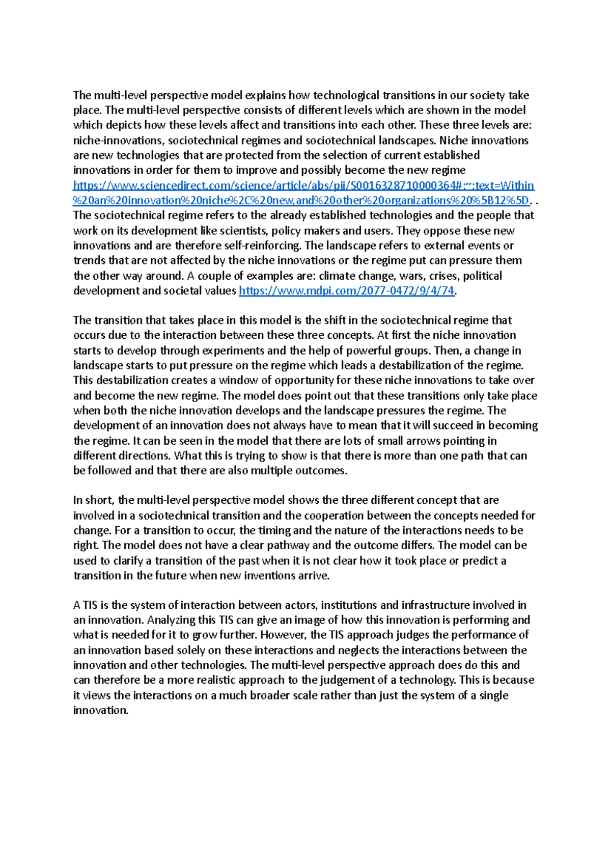 MLP report - niet compleet - The multi-level perspective model explains ...