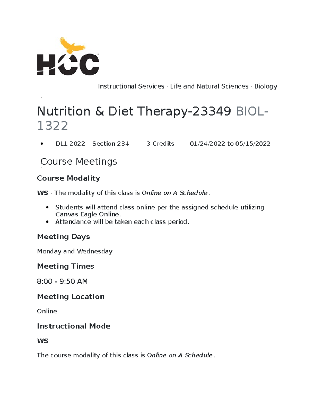 2022 CRN 23349 Syllabus Nutrition - Instructional Services · Life and ...