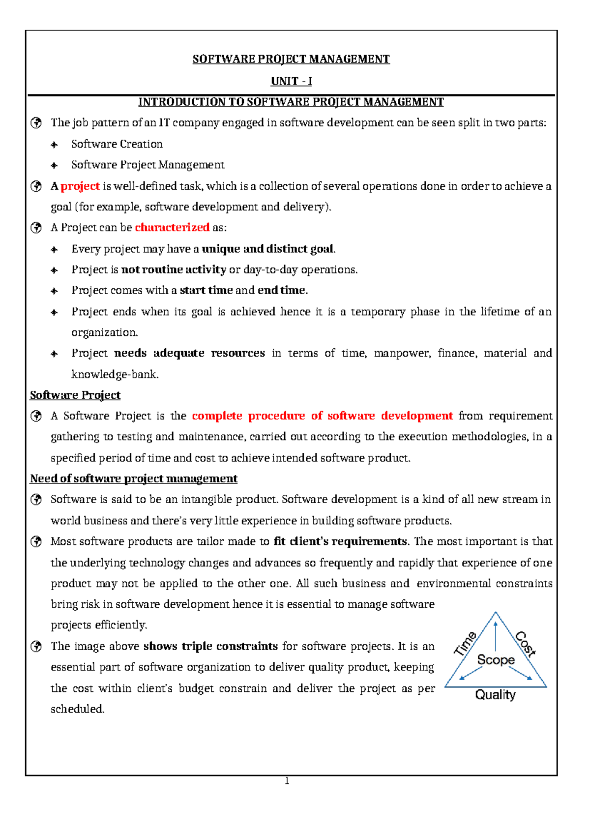 SPM - 1 SOFTWARE PROJECT MANAGEMENT UNIT - I INTRODUCTION TO SOFTWARE PROJECT MANAGEMENT The job ...