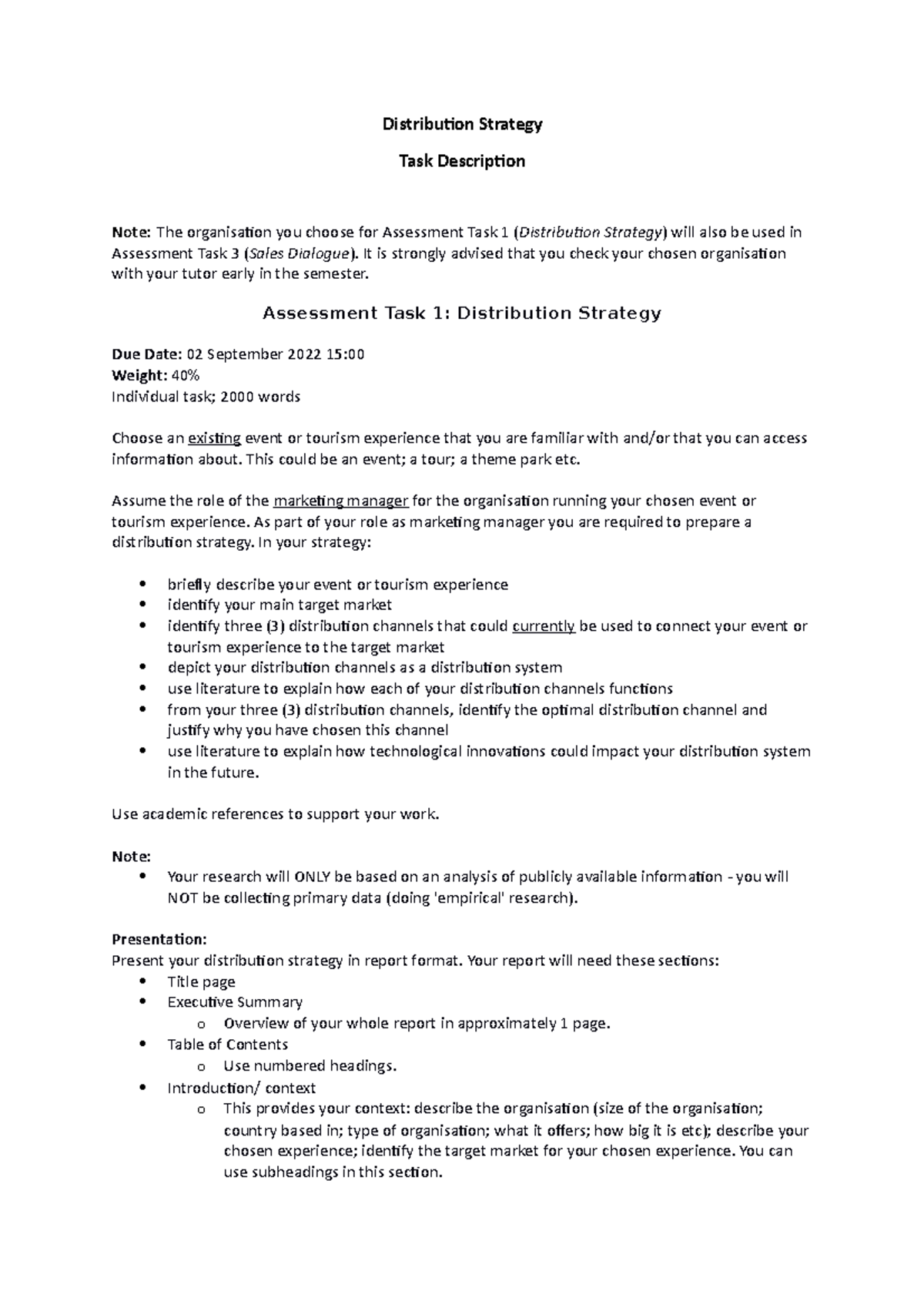 Task Description - Distribution Strategy - Distribution Strategy Task ...