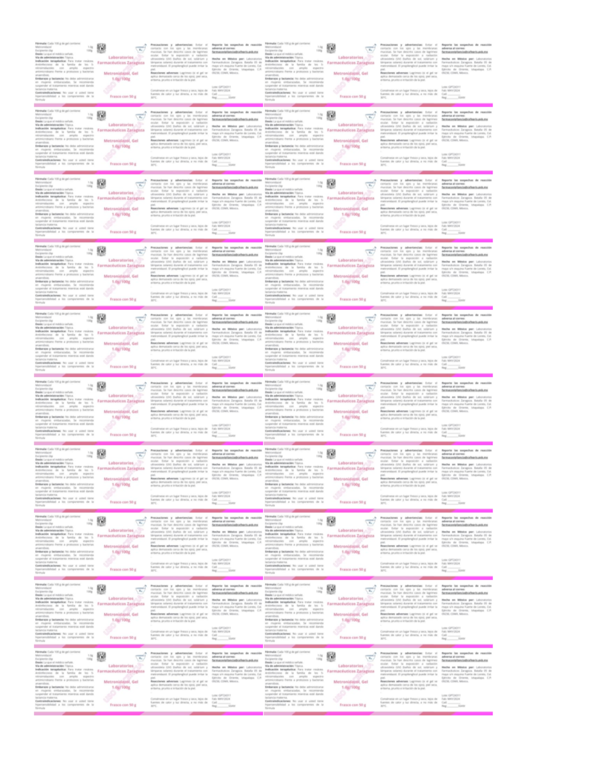 Etiqueta eq8 metrodinazol - Tecnología Farmaceútica II (Cosmetología ...