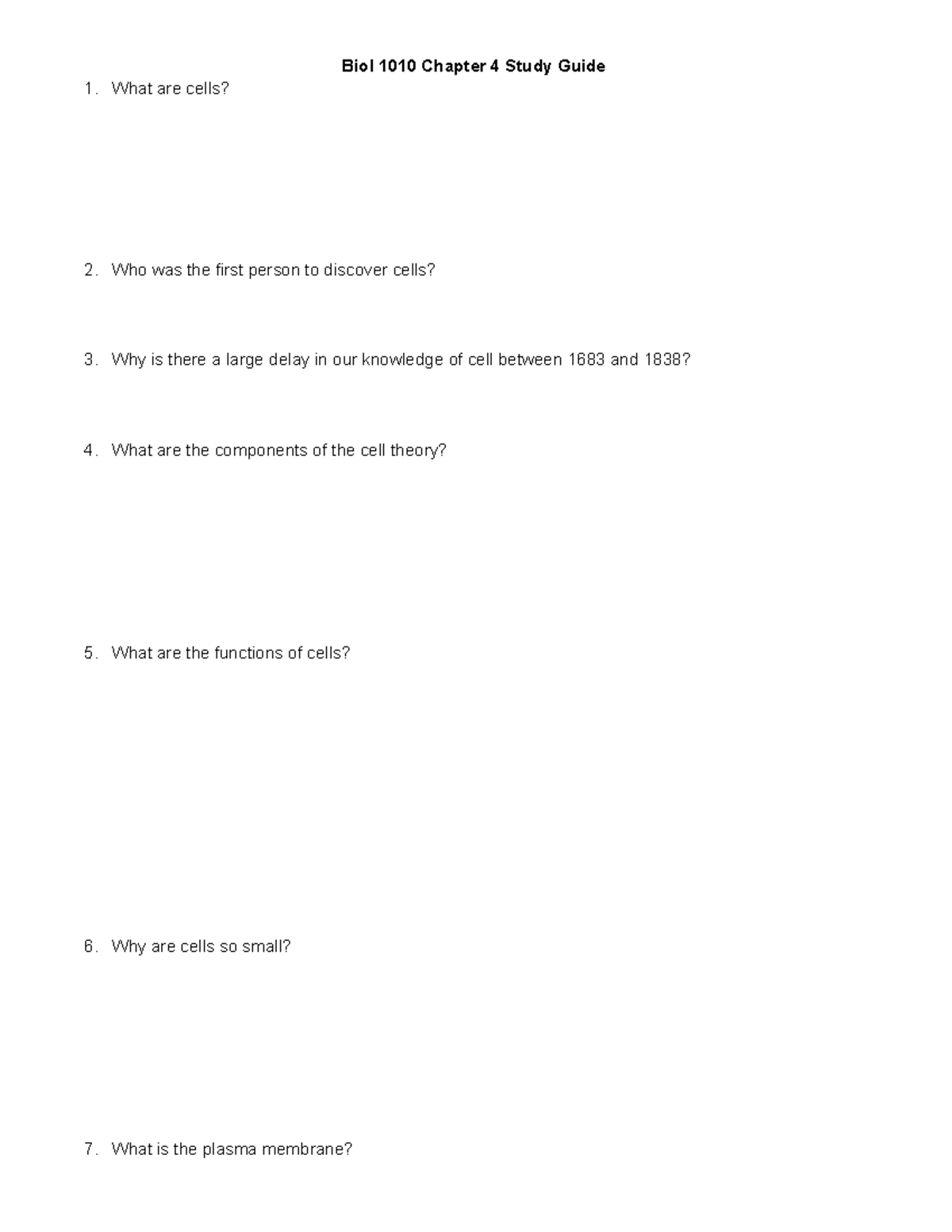Biol 1010 Chapter 4 Study Guide - What are cells? Biol 1010 Chapter 4 ...