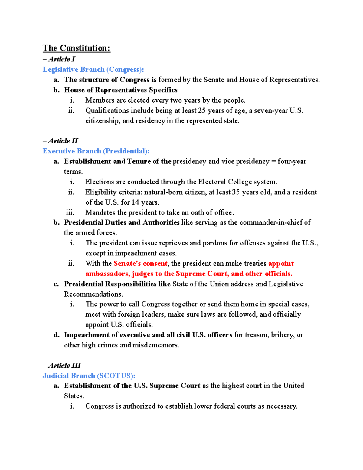 Outline for Midterm - LOLOOLO - The Constitution: Article I Legislative ...
