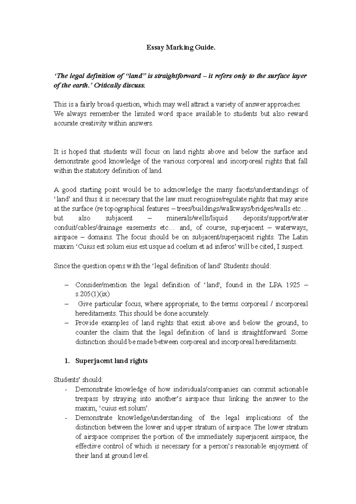 Essay Marking Guide The Legal Definition Of land Is essay-marking-guide-the-legal-definition-of-land-is