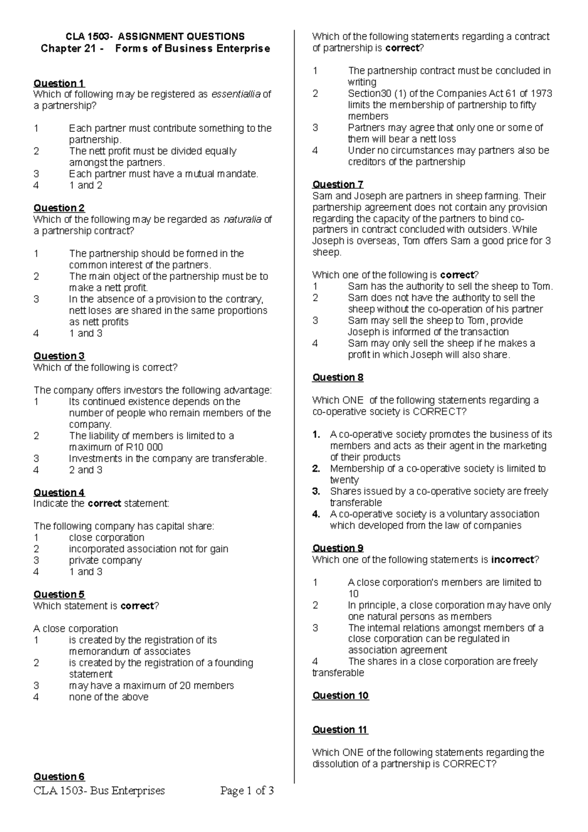 CLA 1503 Chapter 21 Contract of - CLA 1503- ASSIGNMENT QUESTIONS ...