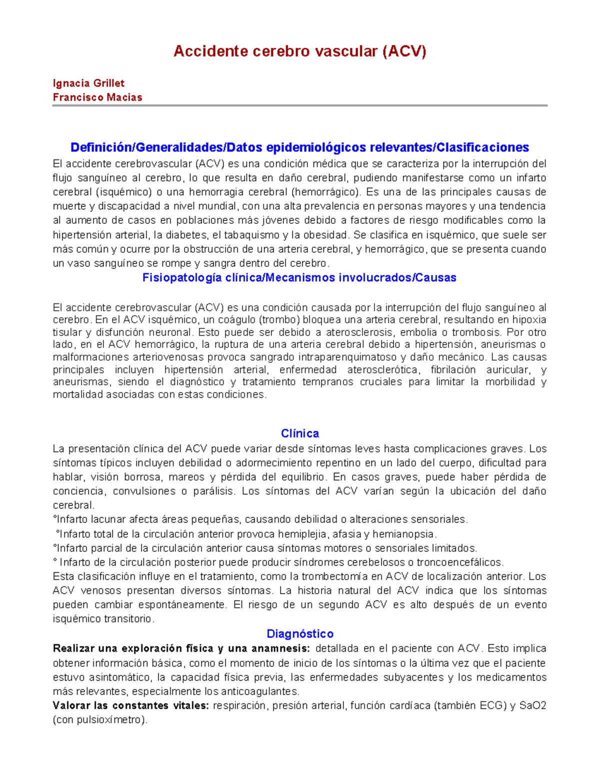 ACV medi interna - Accidente cerebro vascular (ACV) Ignacia Grillet ...