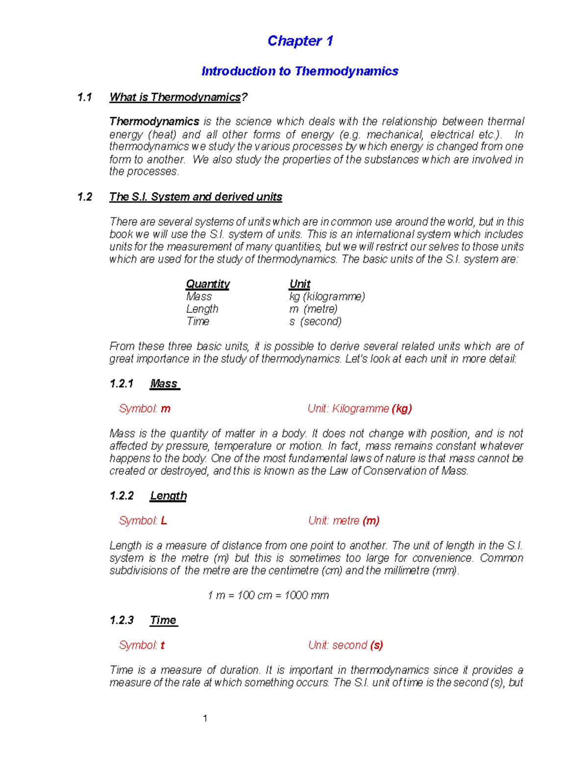Chapter 1 - Lecture Notes - Chapter 1 Introduction to Thermodynamics 1 ...
