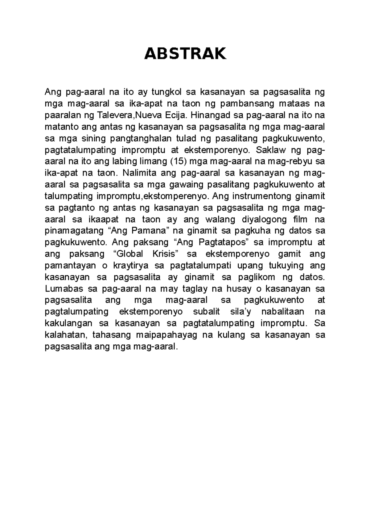 Filipino - do it yourself - ABSTRAK Ang pag-aaral na ito ay tungkol sa ...