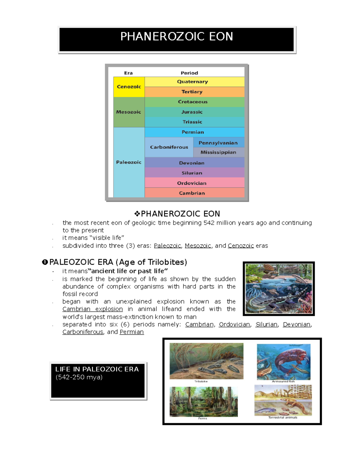 Phanerozoic Eon Notes - Science - University of the Philippines - Studocu