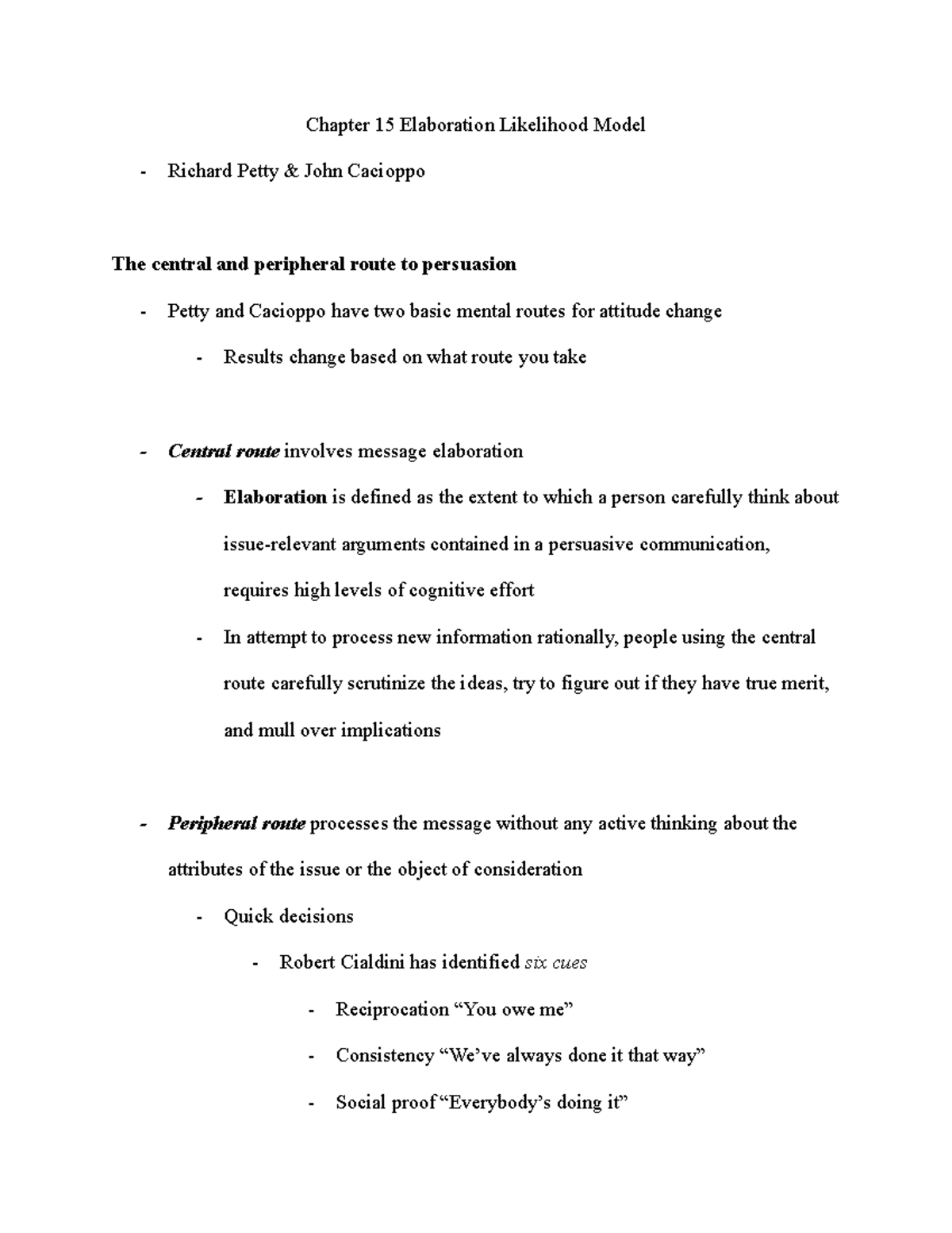 Chapter 15 Elaboration Likelihood Model - biased thinking - Biased ...