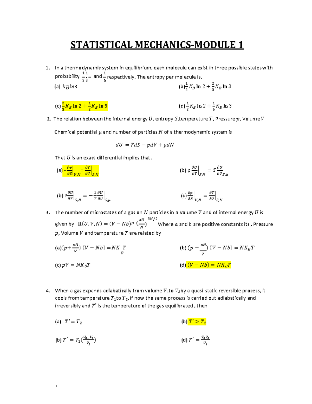 472245023 Statistical Mechanics Module 1 - STATISTICAL MECHANICS-MODULE ...