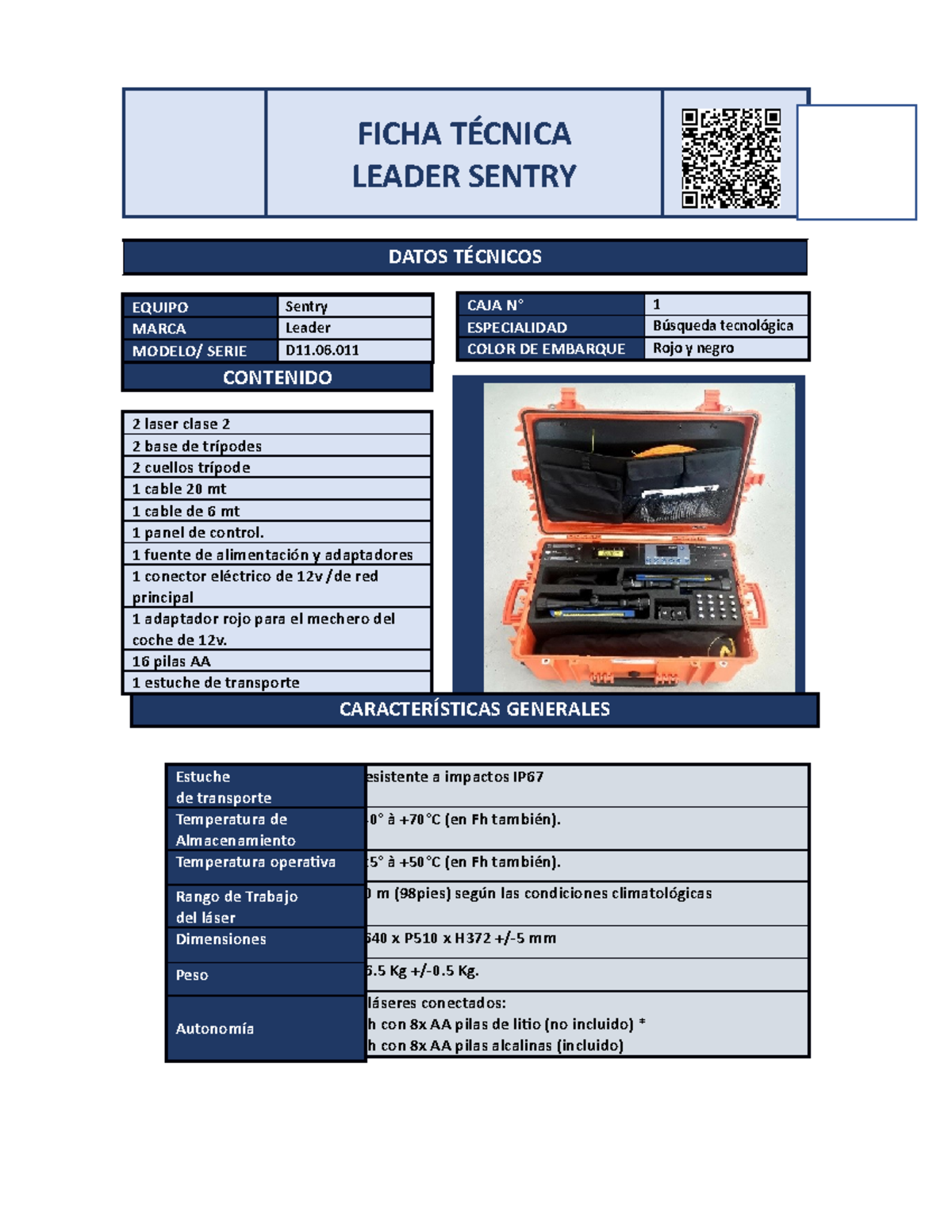 Ficha Técnica - FICHA TÉCNICA LEADER SENTRY DATOS TÉCNICOS CONTENIDO ...