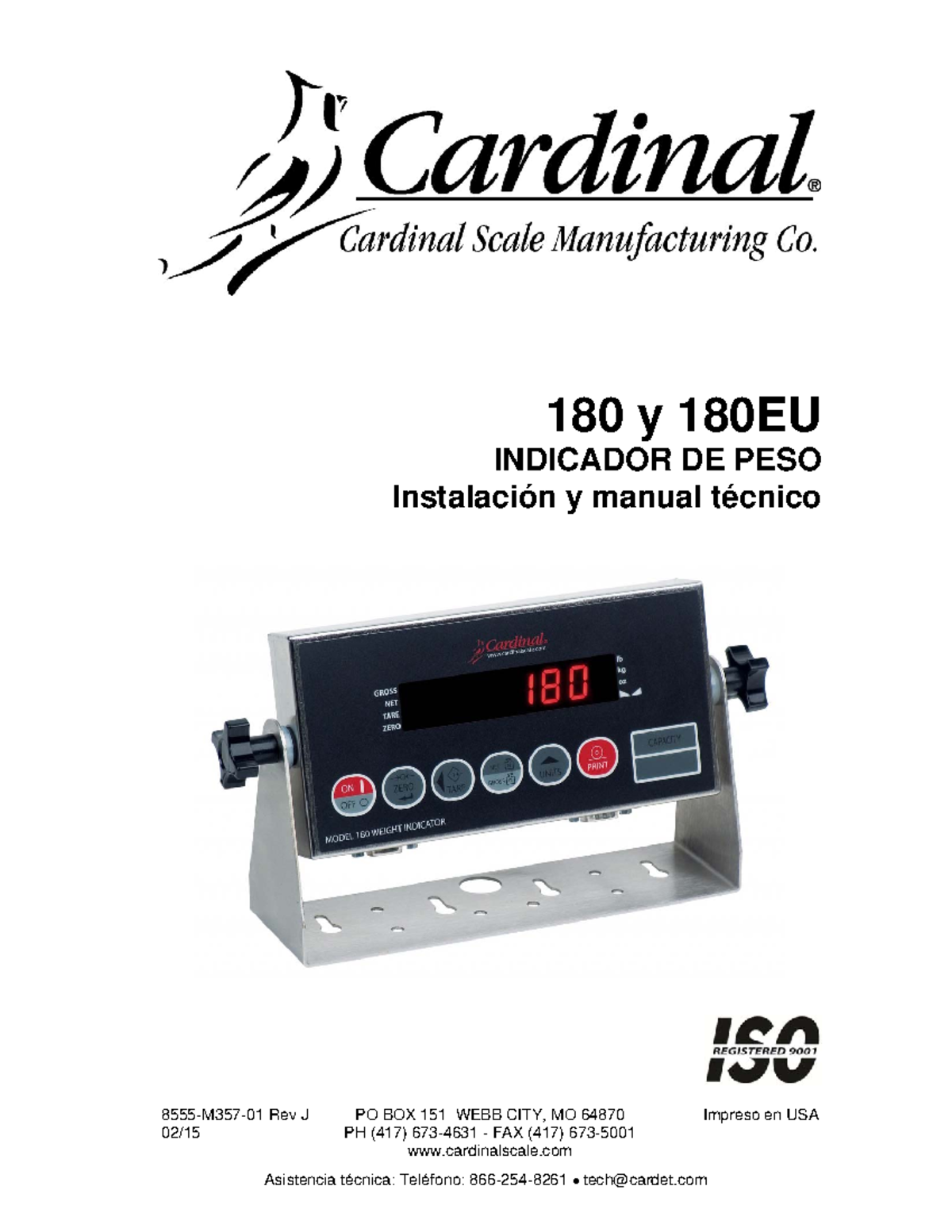 Manual de Bascula Cardinal O1 Spanish 180-180EU - 8555-M357-O1 Rev J • 180 y 180EU Instalación y ...