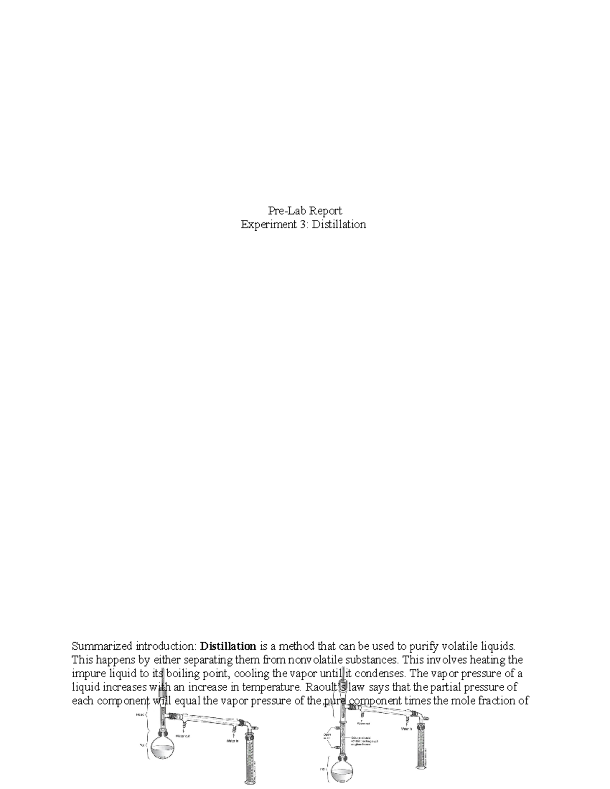 Distillation exp 3 - prelab report - Pre-Lab Report Experiment 3 ...