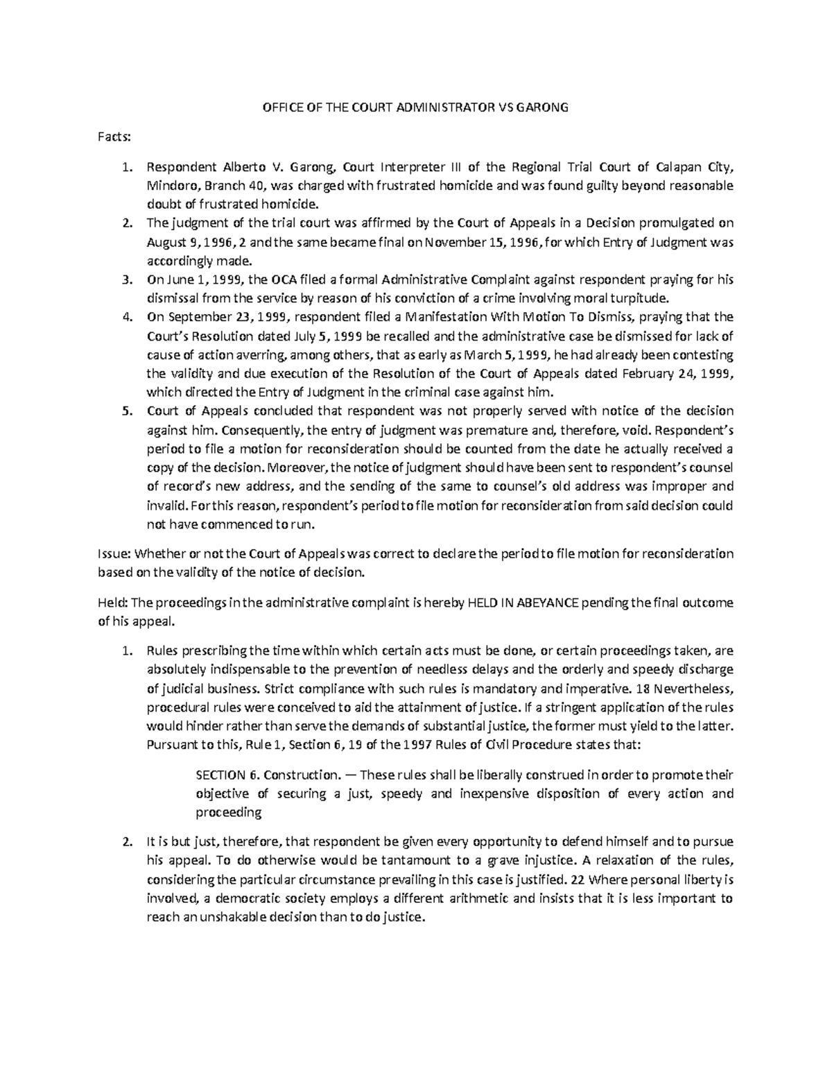 B.4Office of the Court Administrator v. Garong, A.M. No. P-99-1311 ...