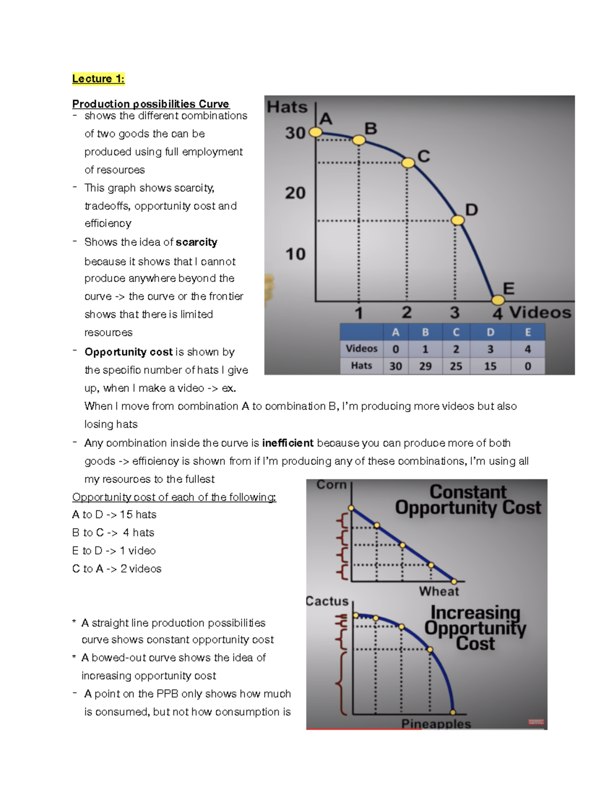 Econ review - econ rewview - Lecture 1: Production possibilities Curve ...