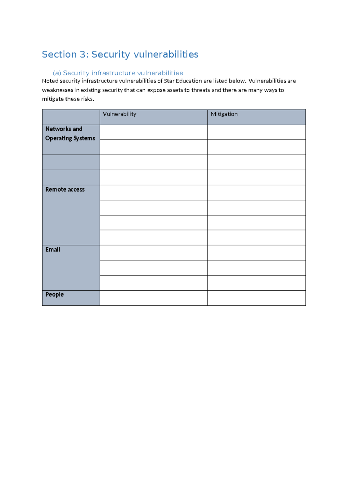 Section 3 Template - Section 3: Security vulnerabilities (a) Security ...