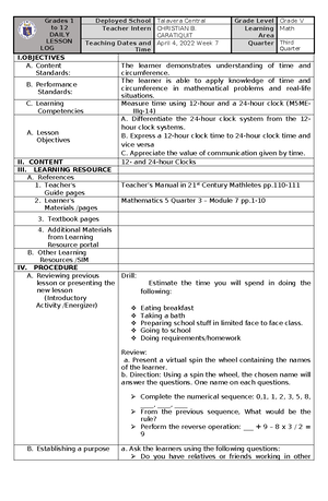 DLL MATH M7-L2 - daily lesson log - I A. Content Standards: The learner ...
