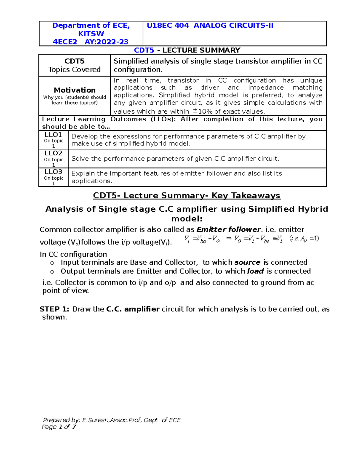 AC-II CDT5 Summary Unit1 4ECE2 ES - KITSW 4ECE2 AY:2022- CDT5 - LECTURE ...