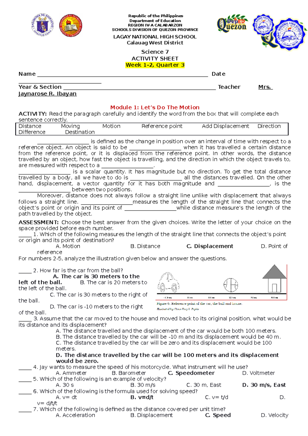 Science 7 -Week 1-2-q3 - Activity/ Answer Sheets for the Third Quarter ...