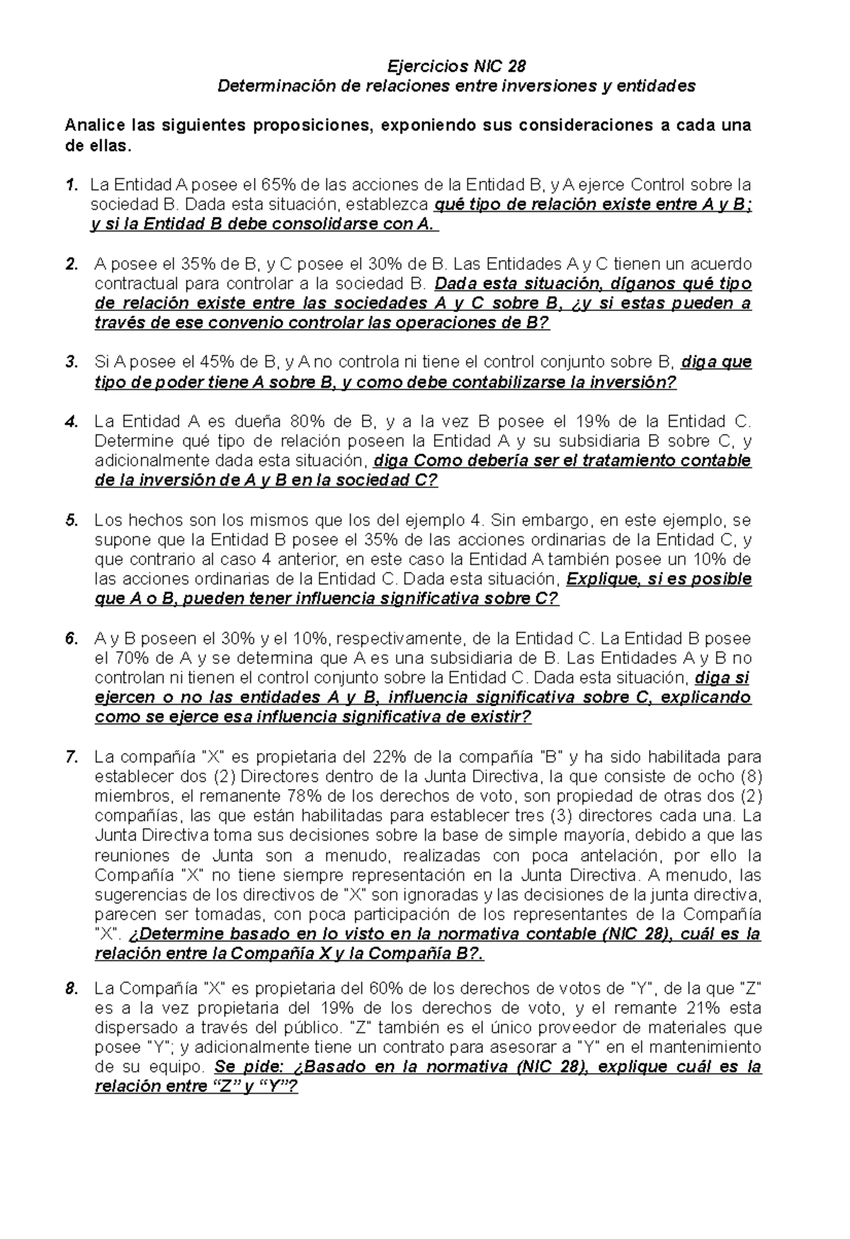 Ejercicios NIC 28 No. 1 Relaciones - Ejercicios NIC 28 Determinación de ...