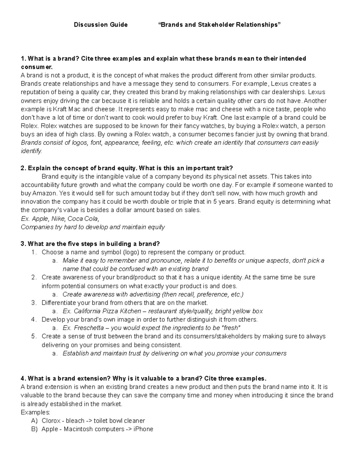 Discussion Guide 4 - What is a brand? Cite three examples and explain ...