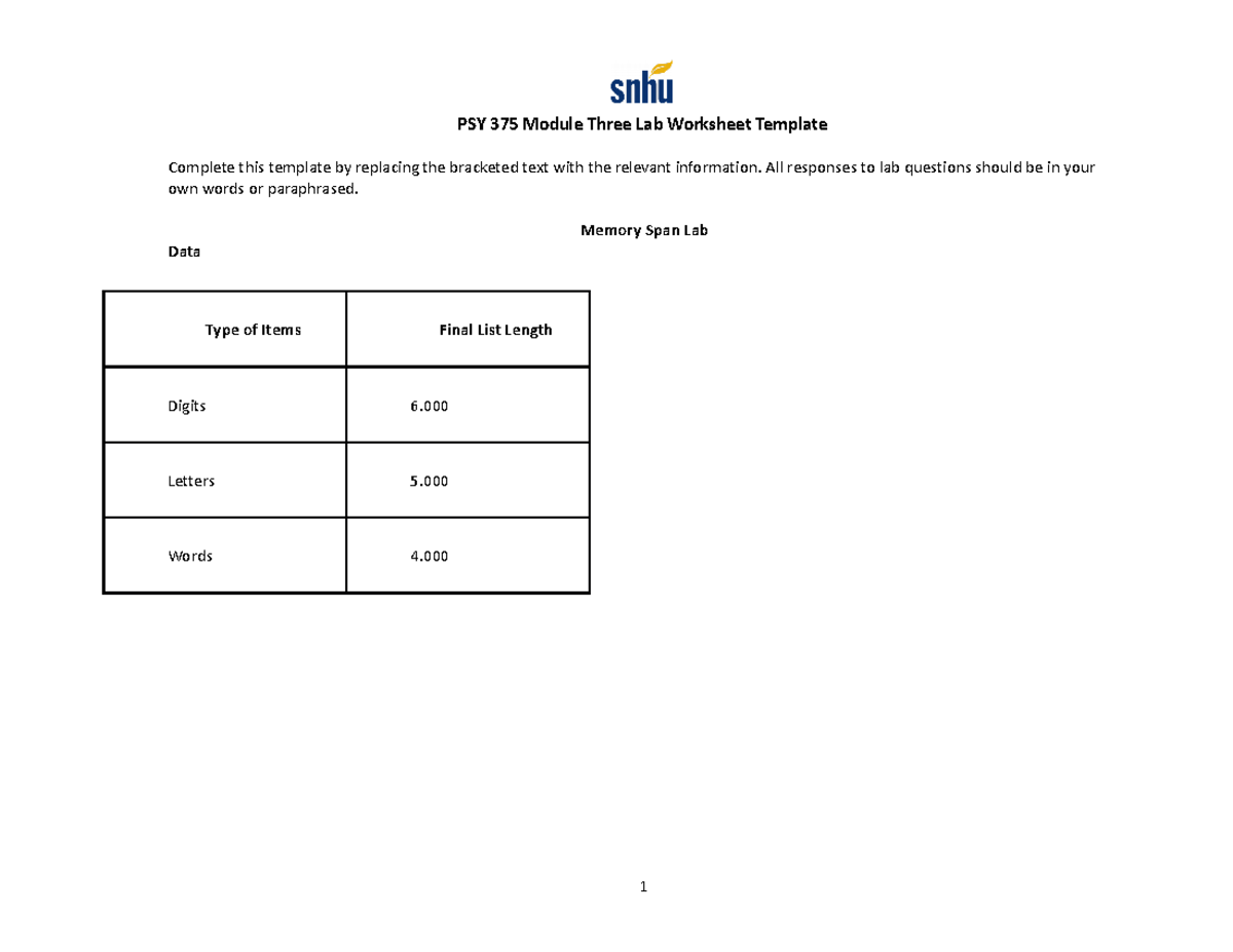 Module 3 lab complete - PSY 375 Module Three Lab Worksheet Template ... Module 3 lab complete - PSY 375 Module Three Lab Worksheet Template ...