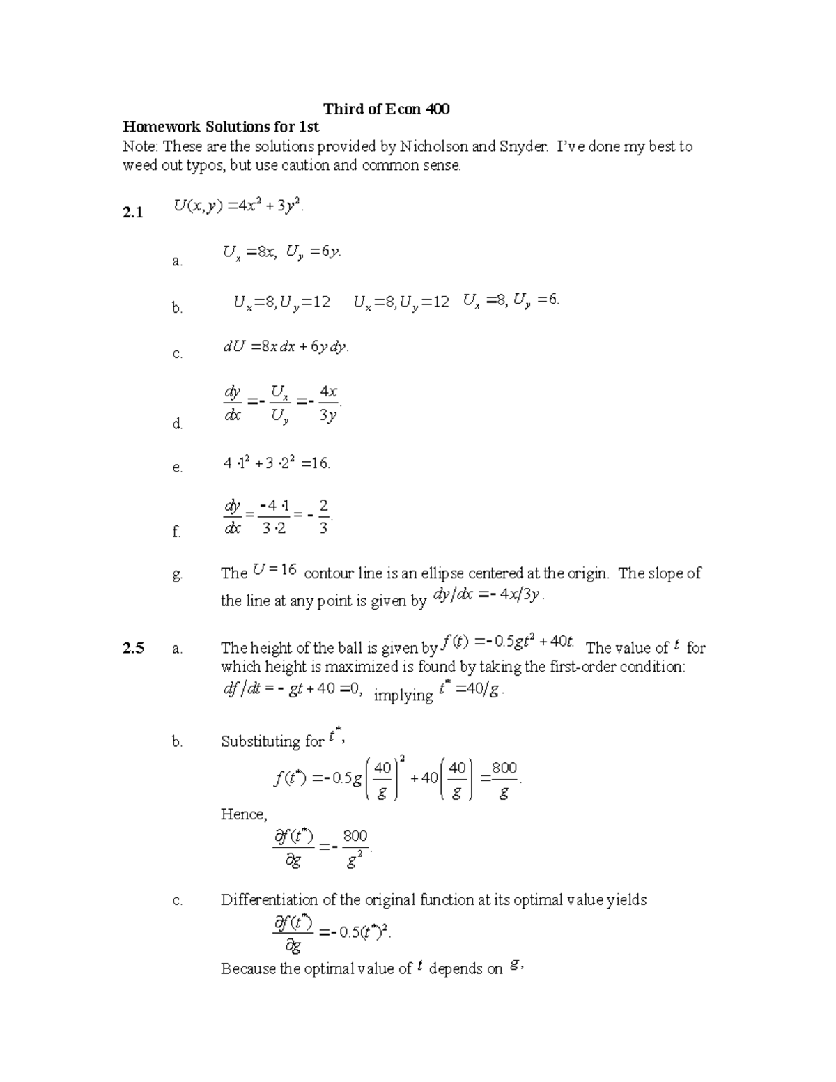 Homework Solutions for 1st Third of Econ 400 - I’ve done my best to ...