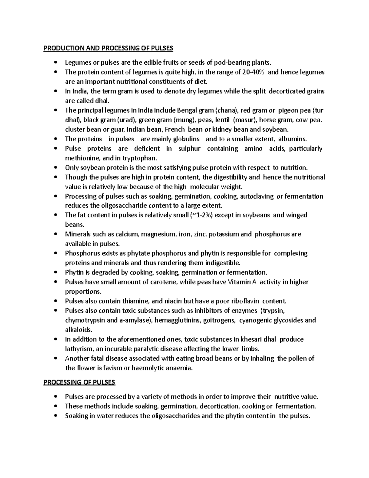 Production and processing of pulses - PRODUCTION AND PROCESSING OF ...