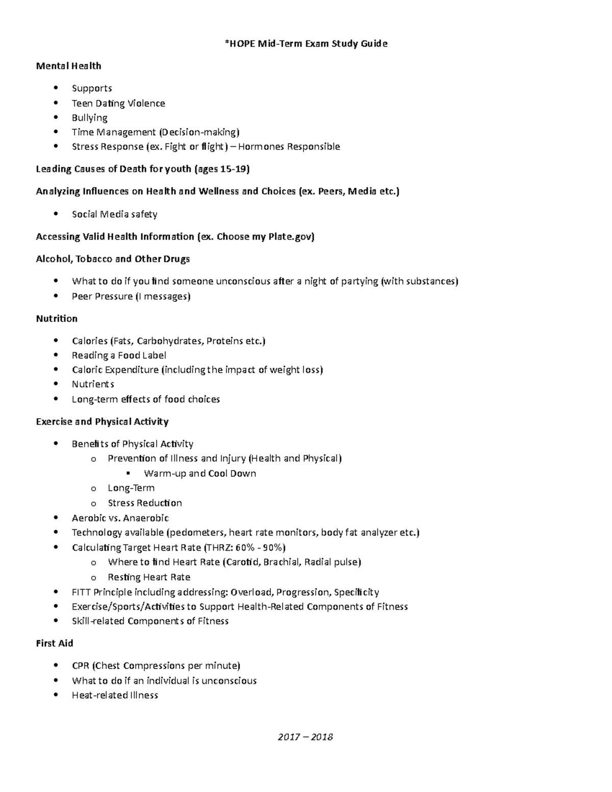 HOPE Mid Study Guide - ITS JUST HOP NOTED - *HOPE Mid-Term Exam Study ...