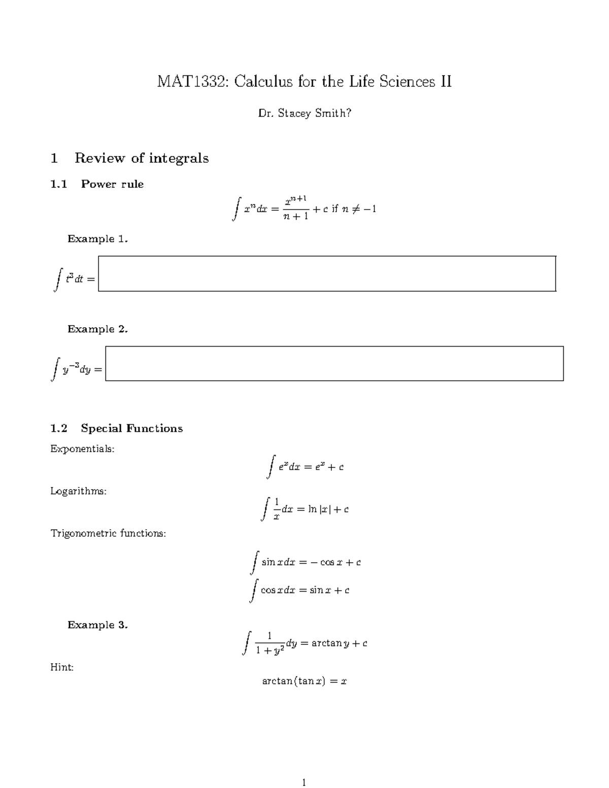 MAT1332 Notes - MAT1332: Calculus for the Life Sciences II Dr. Stacey ...