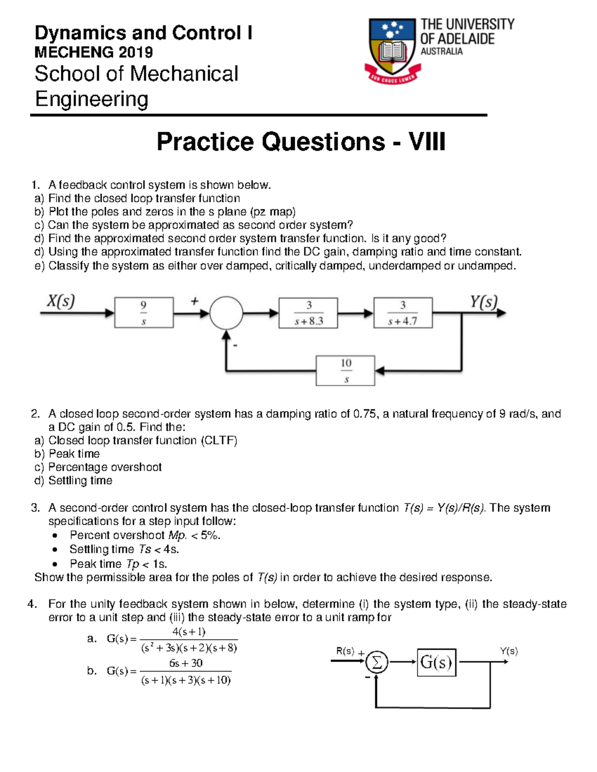 Practice questions VIII - MECH ENG 2019 - Adelaide University - Studocu