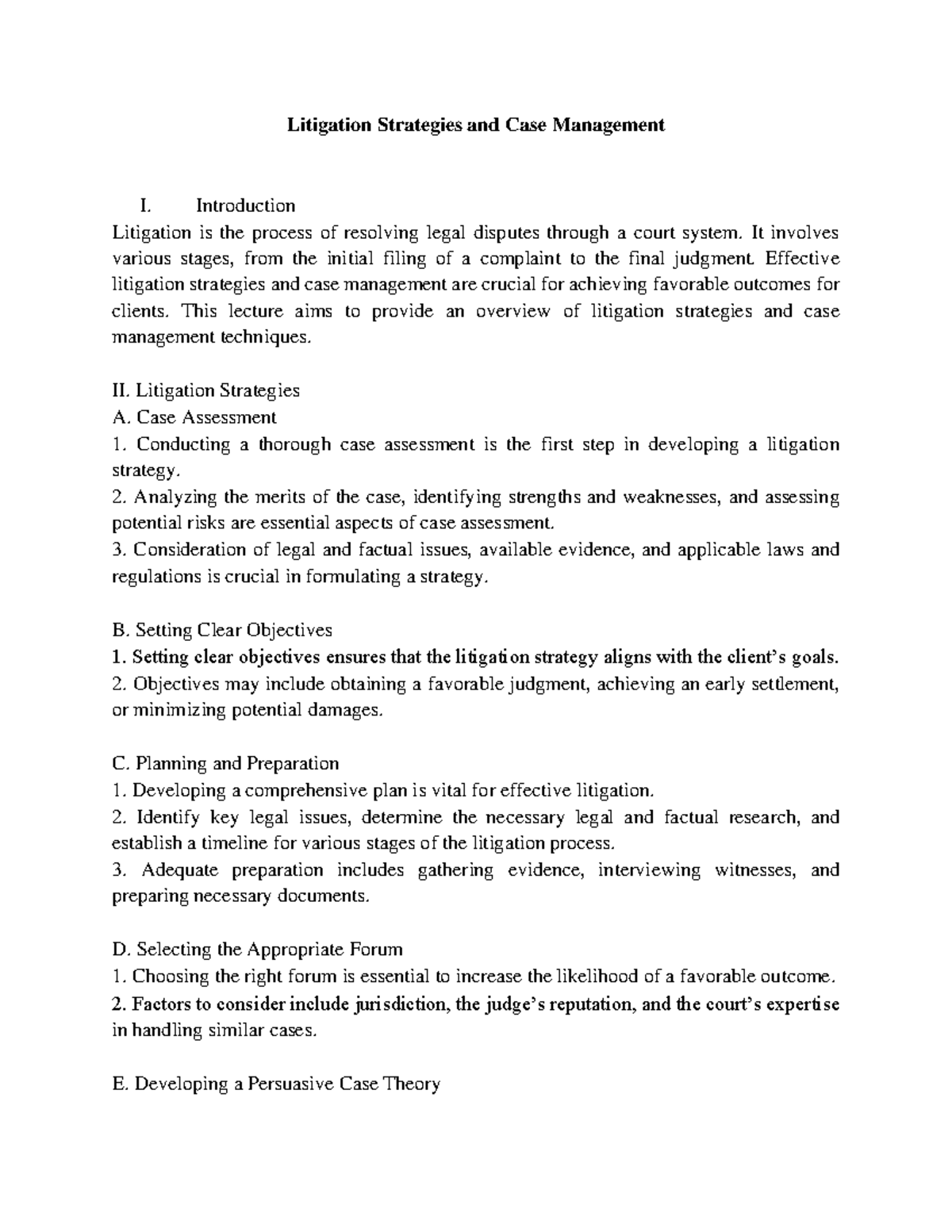 7. Litigation Strategies and Case Management - Introduction Litigation ...