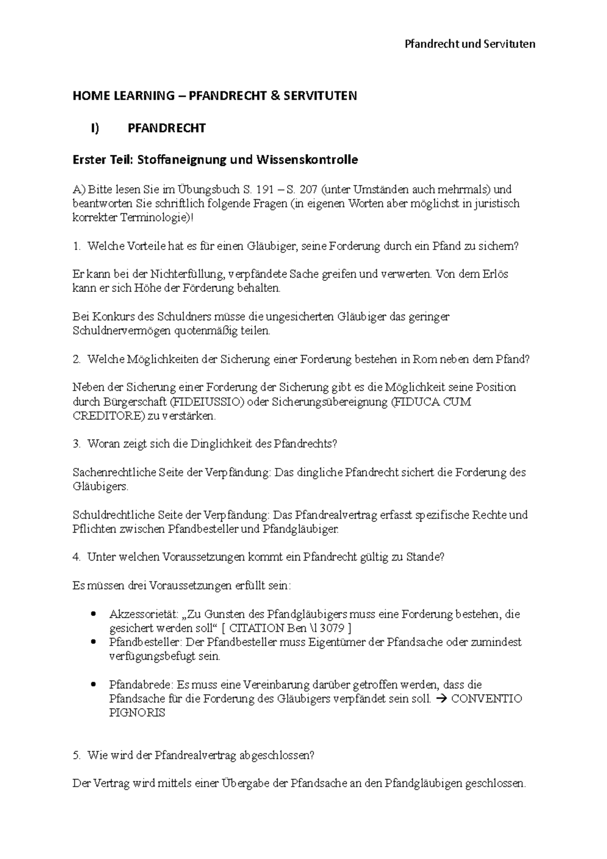 Pfandrecht Servituten - HOME LEARNING – PFANDRECHT & SERVITUTEN I ...
