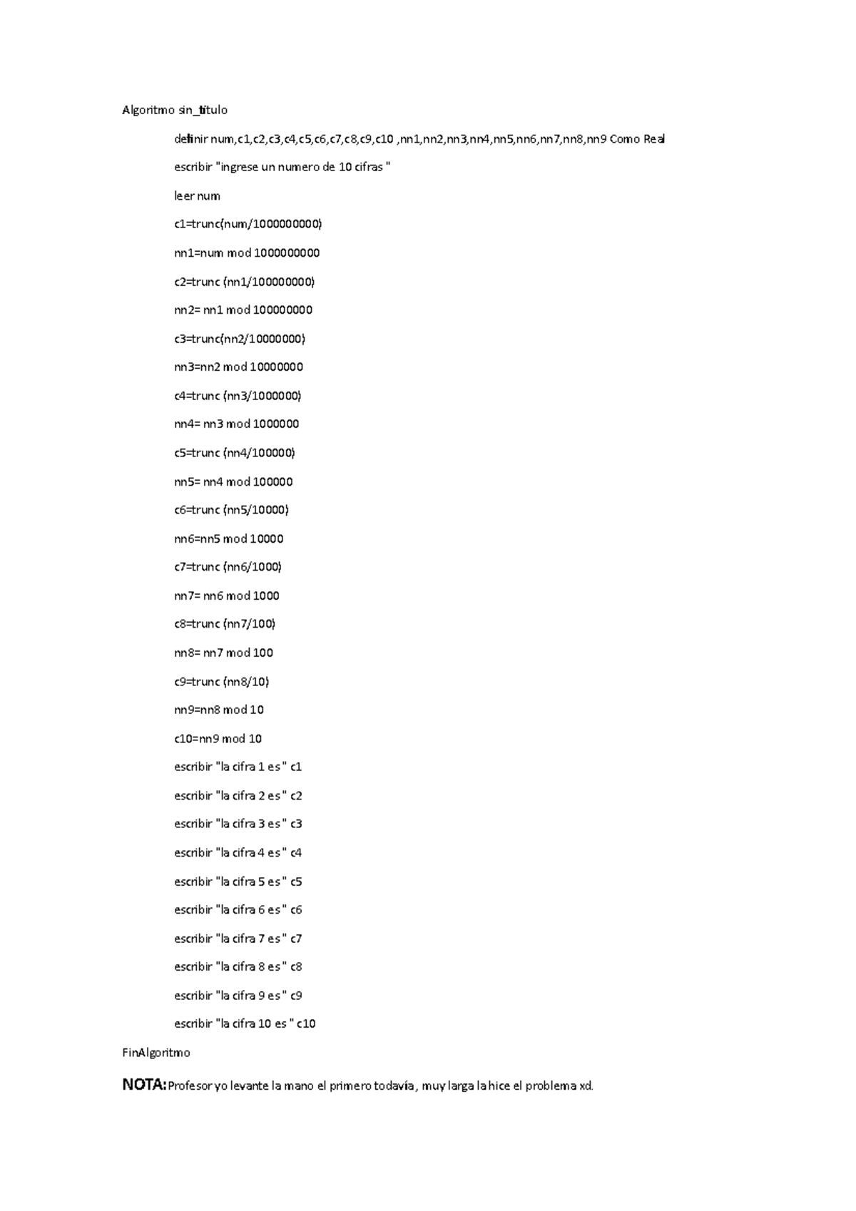 S04 algoritmoo tarea - semana 04 - Algoritmo sin_titulo definir num,c1 ...