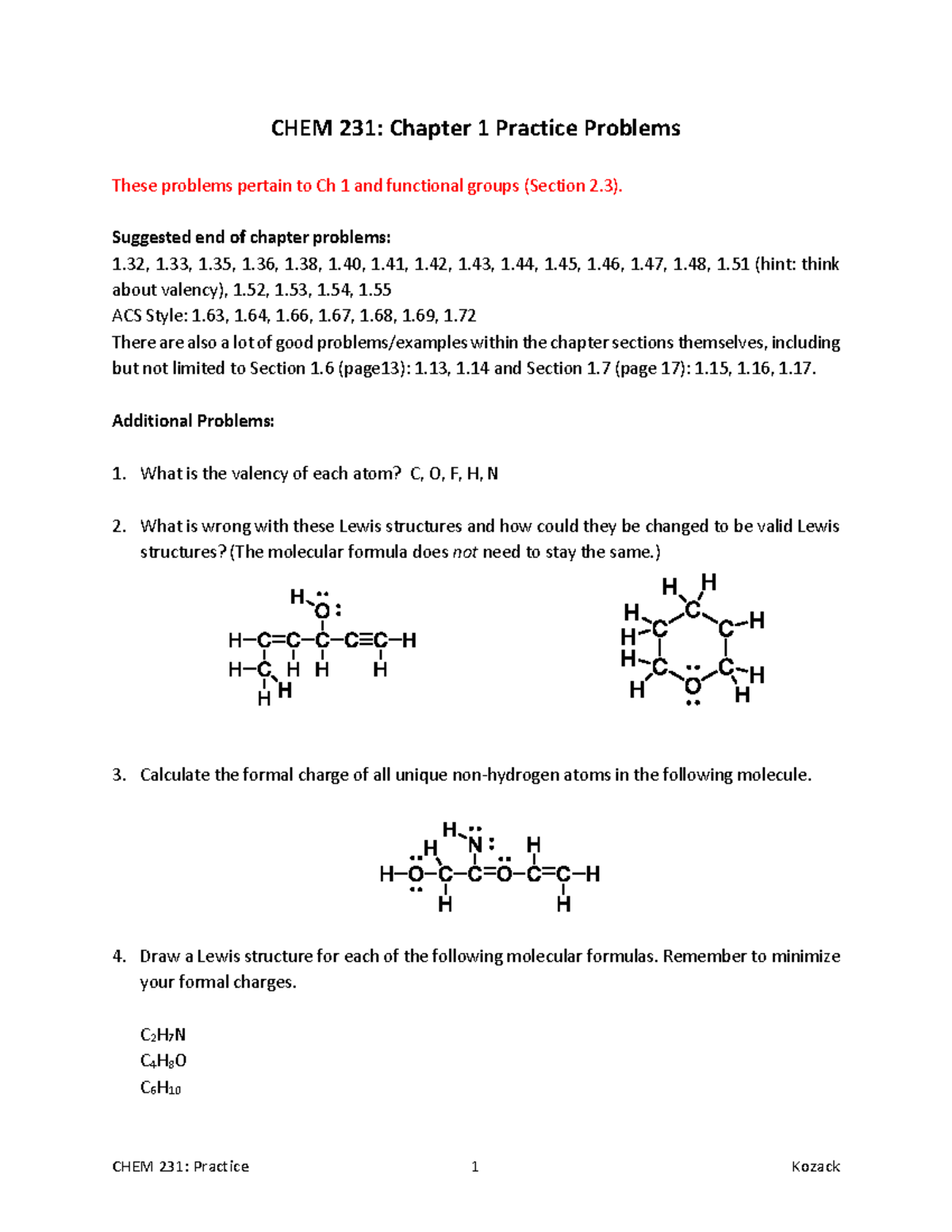 Ch 1 - Practice Problems organic chemistry 231 - CHEM 23 1 : Chapter 1 ...