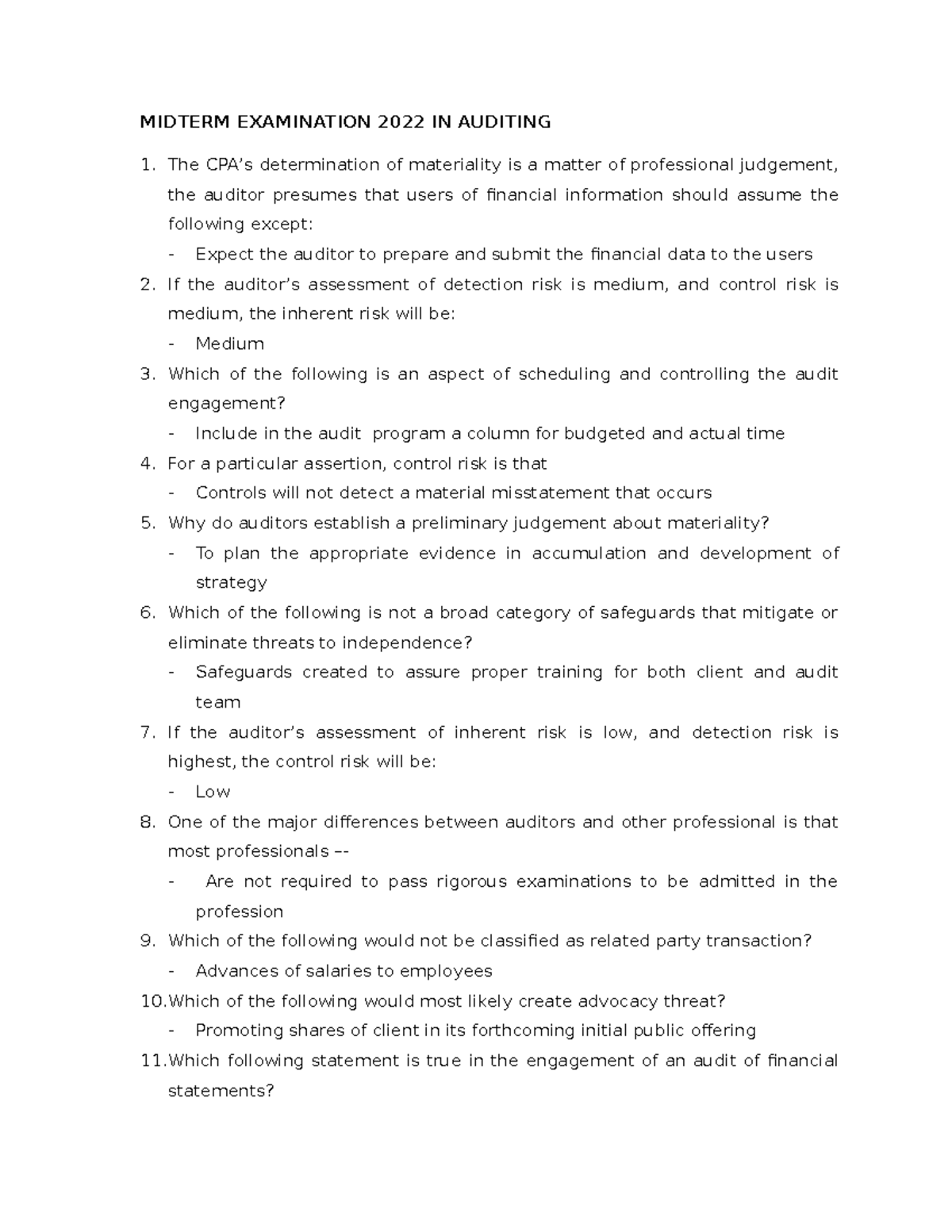 Midterm Examination 2022 IN Auditing - MIDTERM EXAMINATION 2022 IN ...